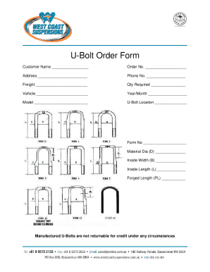 Fillable Online U-BOLT ORDER FORM CUSTOMER NAME Address AXLE Make Mode ...