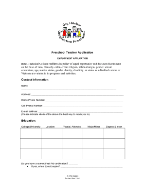 Fillable Online 5+ Teacher Application Form Templates - PDFFree ...
