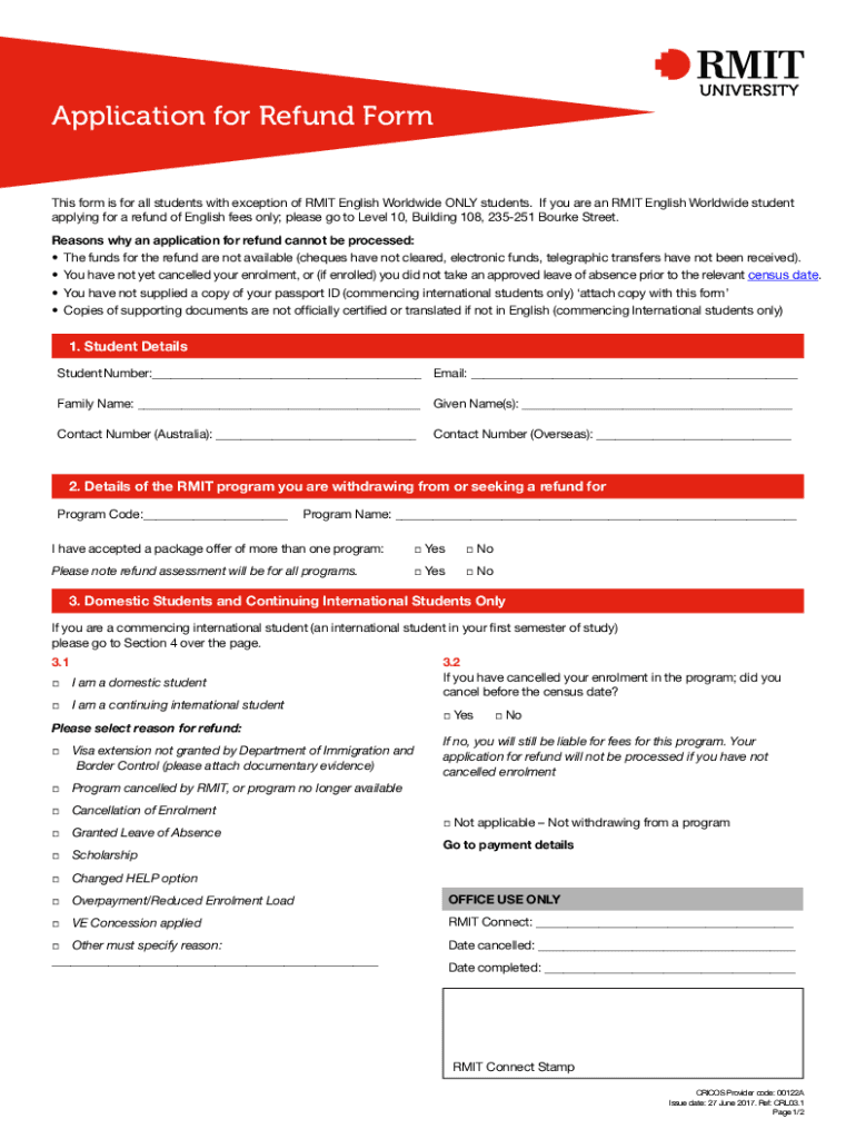 Fillable Online This form is for all students with exception of RMIT ...