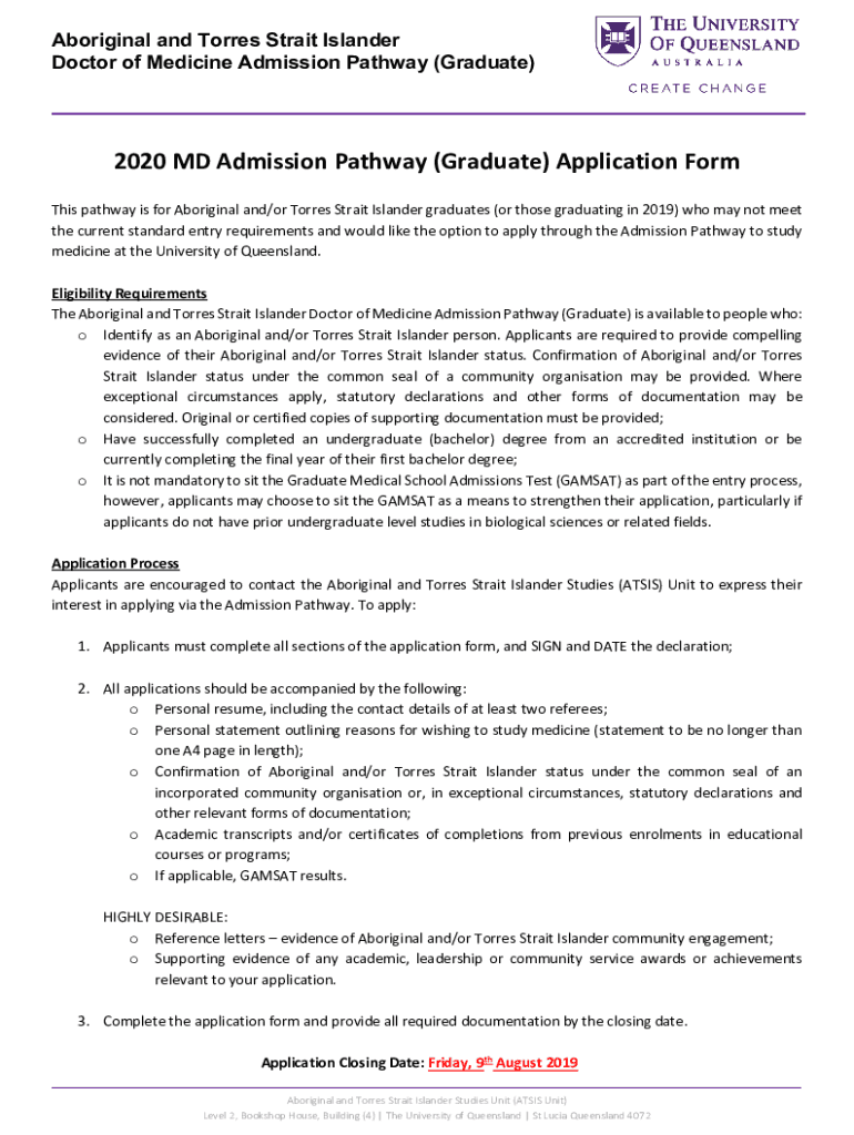 Fillable Online 2020 MD Admission Pathway (Graduate) Application Form ...