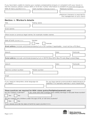 Fillable Online Application for workers compensation insurance claims ...