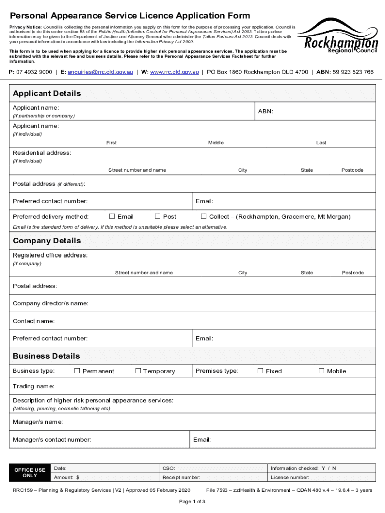 Fillable Online Personal Appearance Service Licence Application Form ...