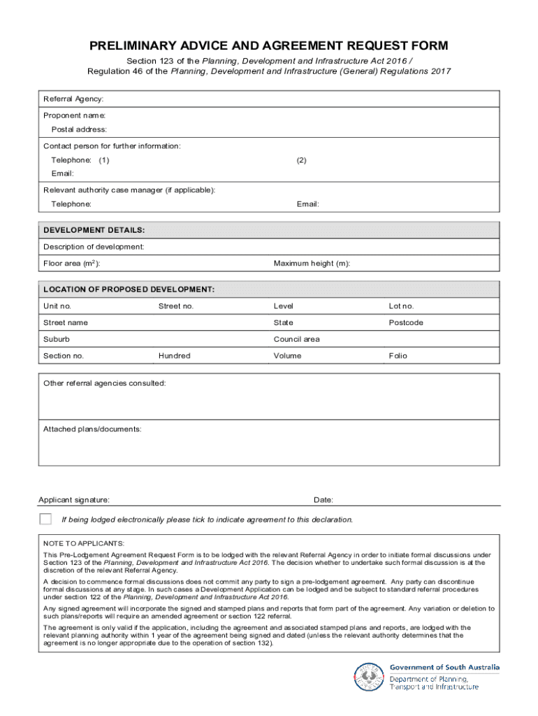 Fillable Online Preliminary Advice and Agreement Request Form Fax Email ...