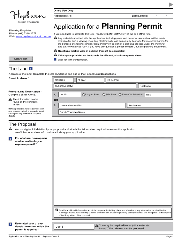 Fillable Online Fillable Online Application for a Planning Permit ...