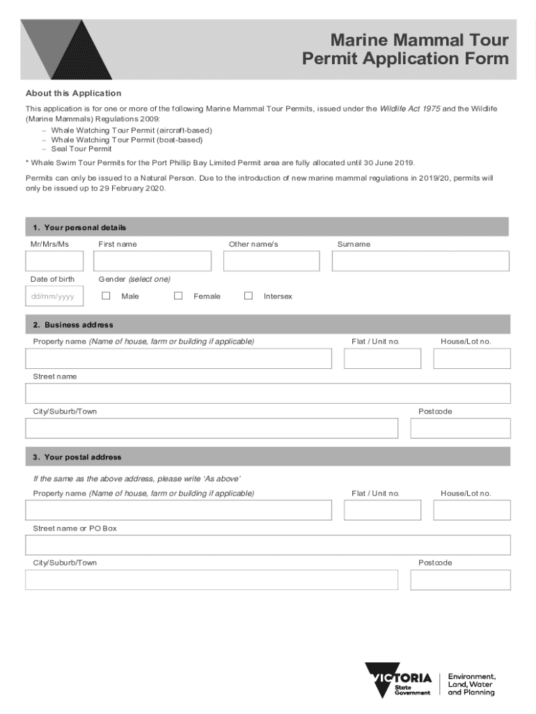 Fillable Online Marine Mammal Tour Permit Application Form v19.2.docx ...
