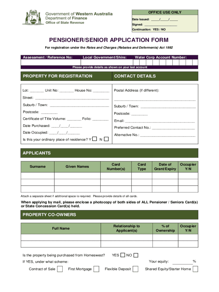 Fillable Online Pensioner Seniors Rates and Charges Application Form ...