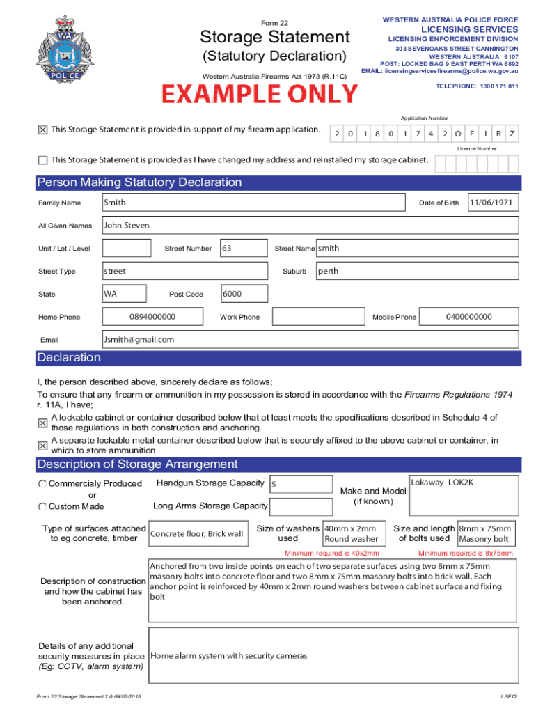 Fillable Online Form 22 Storage Statement example. LSF12A Fax Email ...