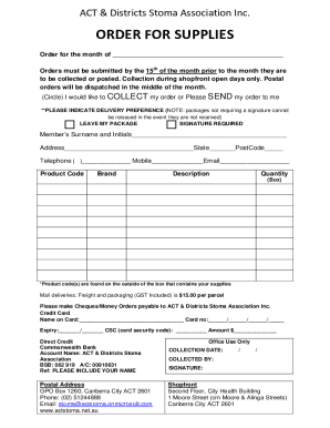 Fillable Online ORDER FOR SUPPLIES - ACT and Districts Stoma ...