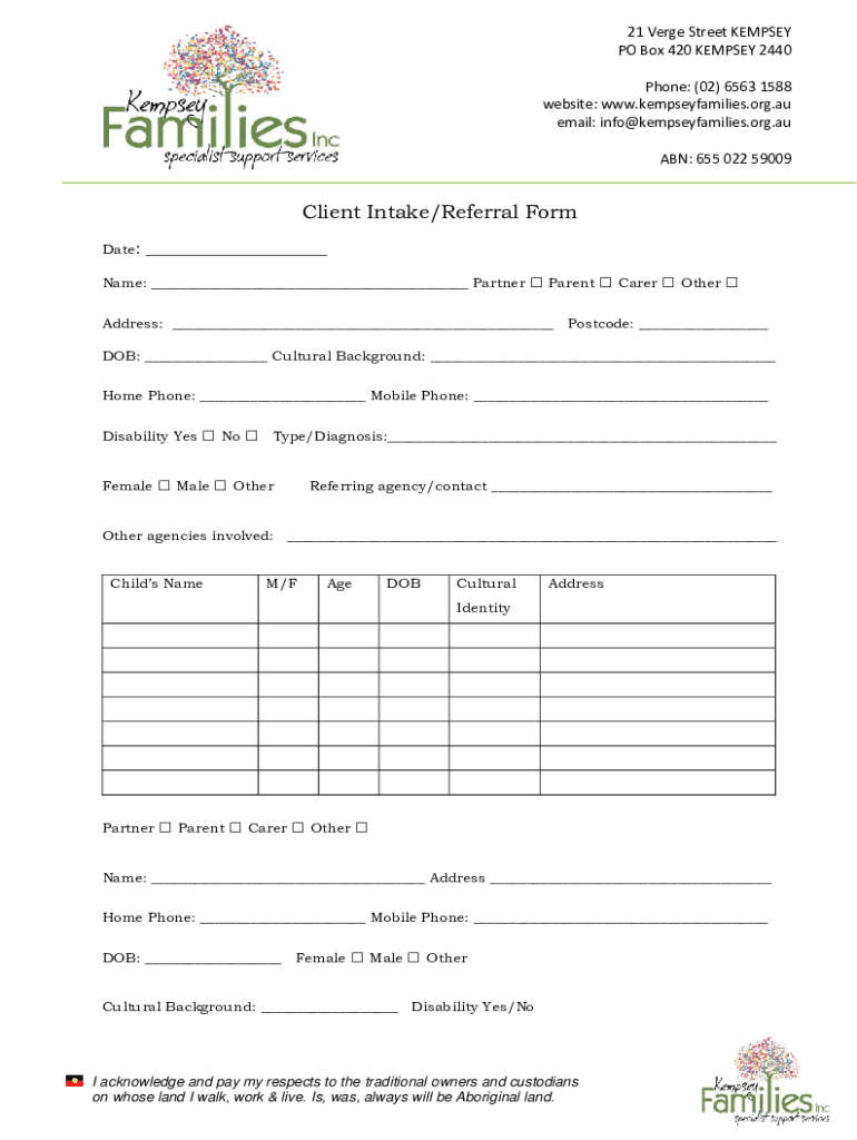 Fillable Online KF Intake Referral form (Master).docx Fax Email Print - pdfFiller