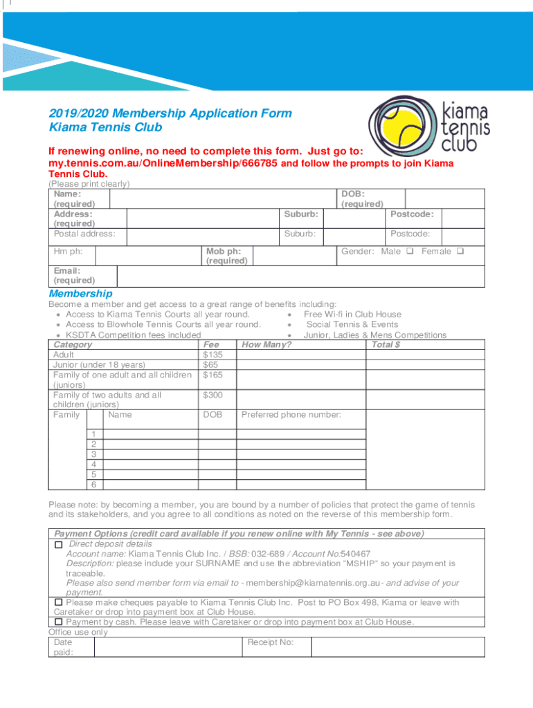 Fillable Online 2019/2020 Membership Application Form Fax Email Print ...