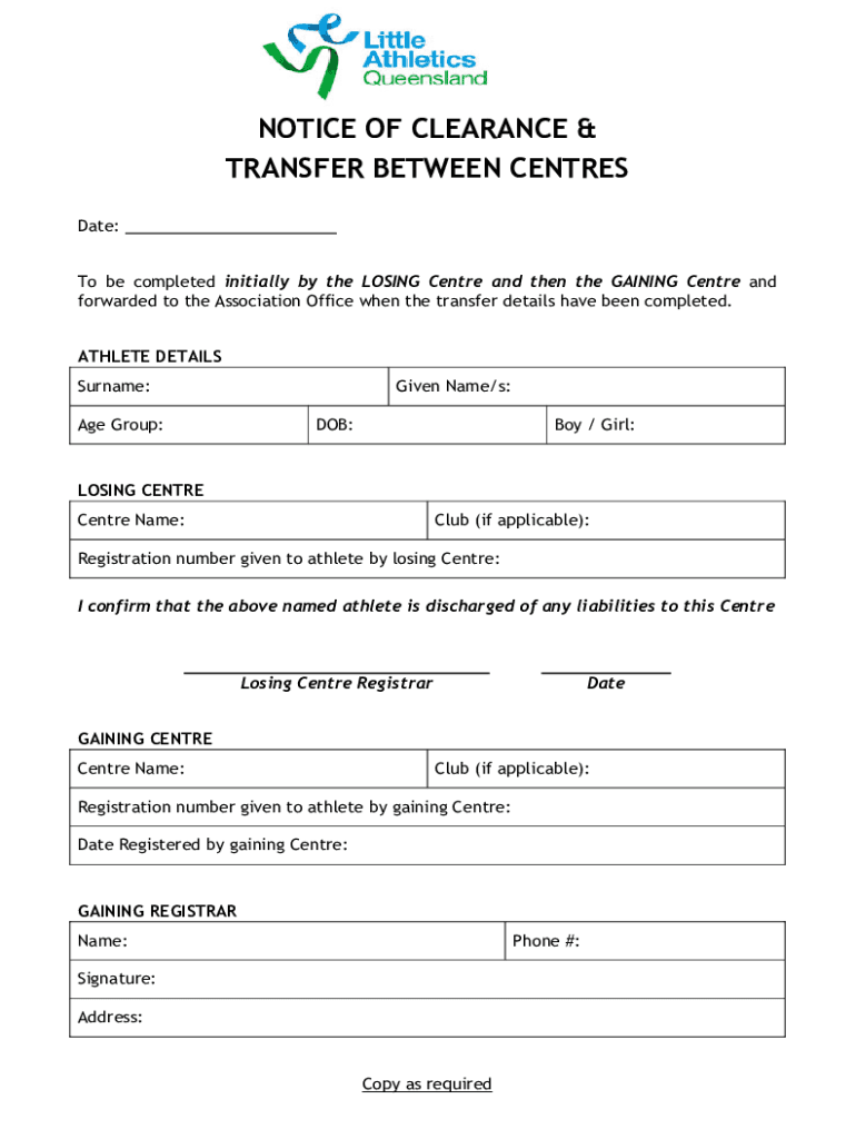 Fillable Online laq org Notice of Clearance & Transfer Form.doc Fax ...