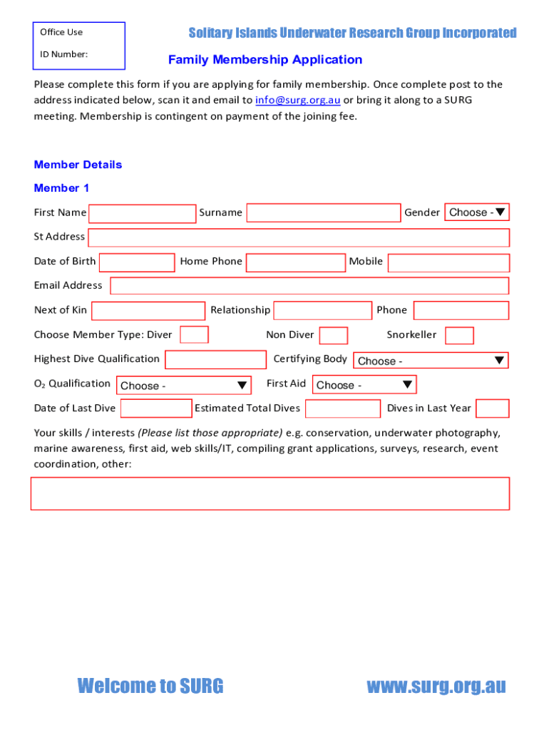 Fillable Online SURG Family Membership Application Form 2019.docx Fax ...