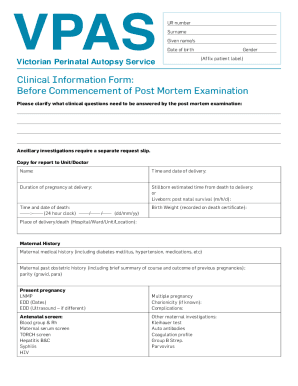 Fillable Online VPAS - Form before commencement of Post Mortem ...