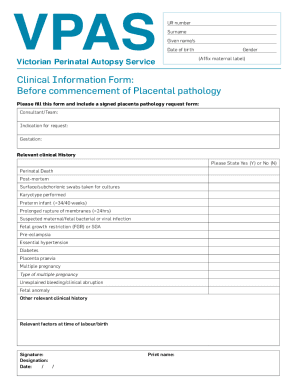 Fillable Online VPAS - Form before commencement of Placental pathology ...