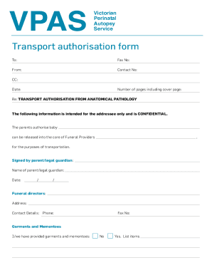 Fillable Online VPAS Transport Authorisation Form 2018 Fax Email Print ...