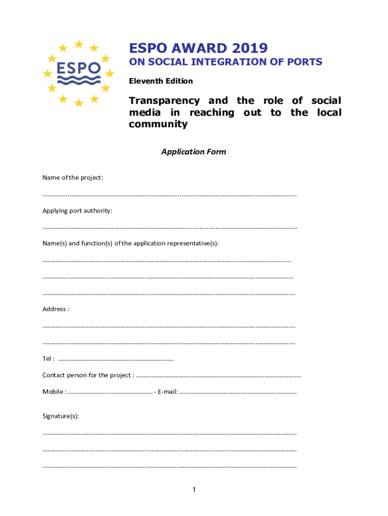 Fillable Online ESPO Award Application Form Fax Email Print - pdfFiller