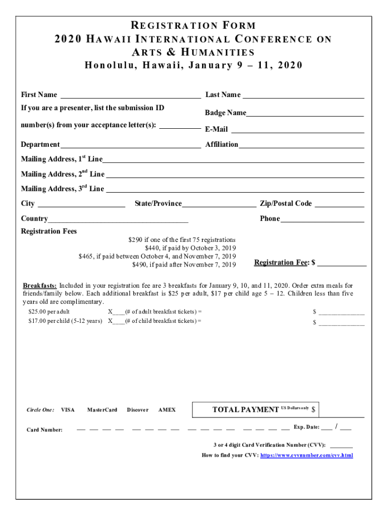 Fillable Online Hawaii University InternationalConferences REGISTRATION FORM ... Fax Email Print ...