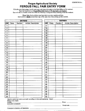 Fillable Online Fergus Agricultural Society FERGUS FALL FAIR ENTRY FORM ...