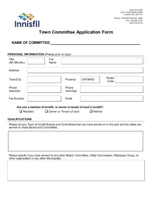 Fillable Online Town Committee Application Form NAME OF COMMITTEE: - Innisfil Fax Email Print ...
