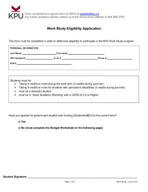 Fillable Online Work Study Eligibility Application Fax Email Print ...