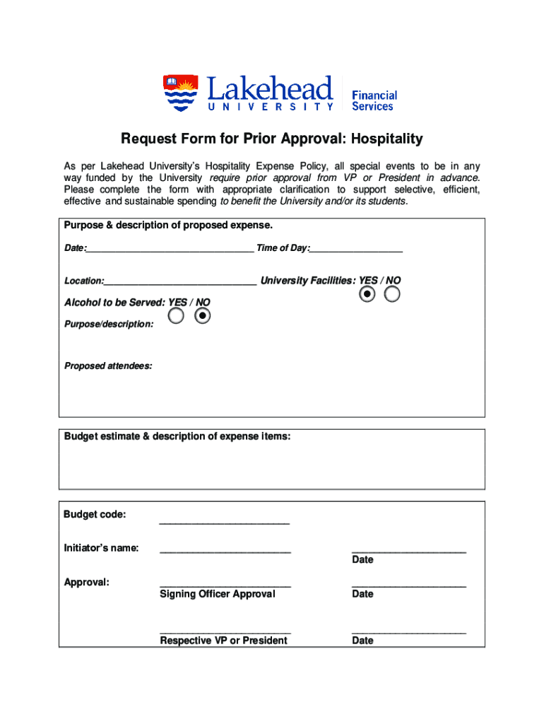 Fillable Online REQUEST FORM for Prior Approval. - Lakehead University Fax Email Print - pdfFiller