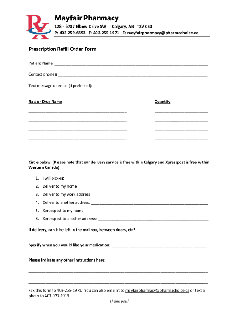 Fillable Online prescriptionrefillorderform - Mayfair Pharmacy Fax ...