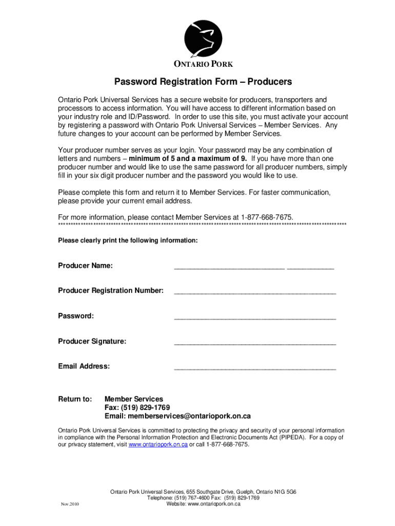 Fillable Online OINK Password Registration FormProducers - Ontario Pork Fax Email Print - pdfFiller