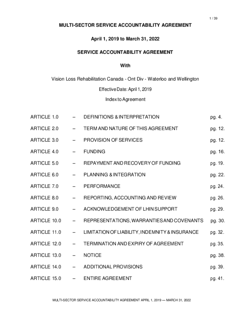 Fillable Online 1 / 39 MULTI-SECTOR SERVICE ACCOUNTABILITY AGREEMENT ...