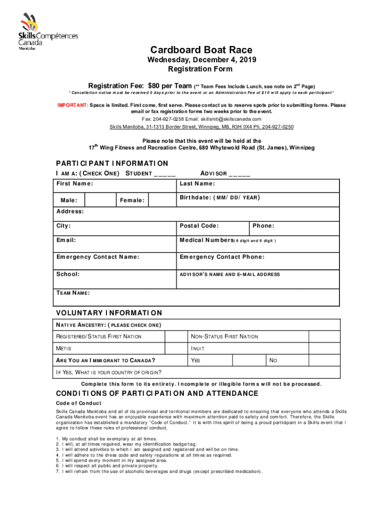Fillable Online Cardboard Boat Registration Form 2019 Fax Email Print ...