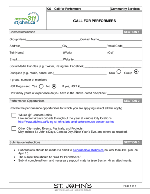 Fillable Online Call for Performers Form. Call for Performers Form Fax ...