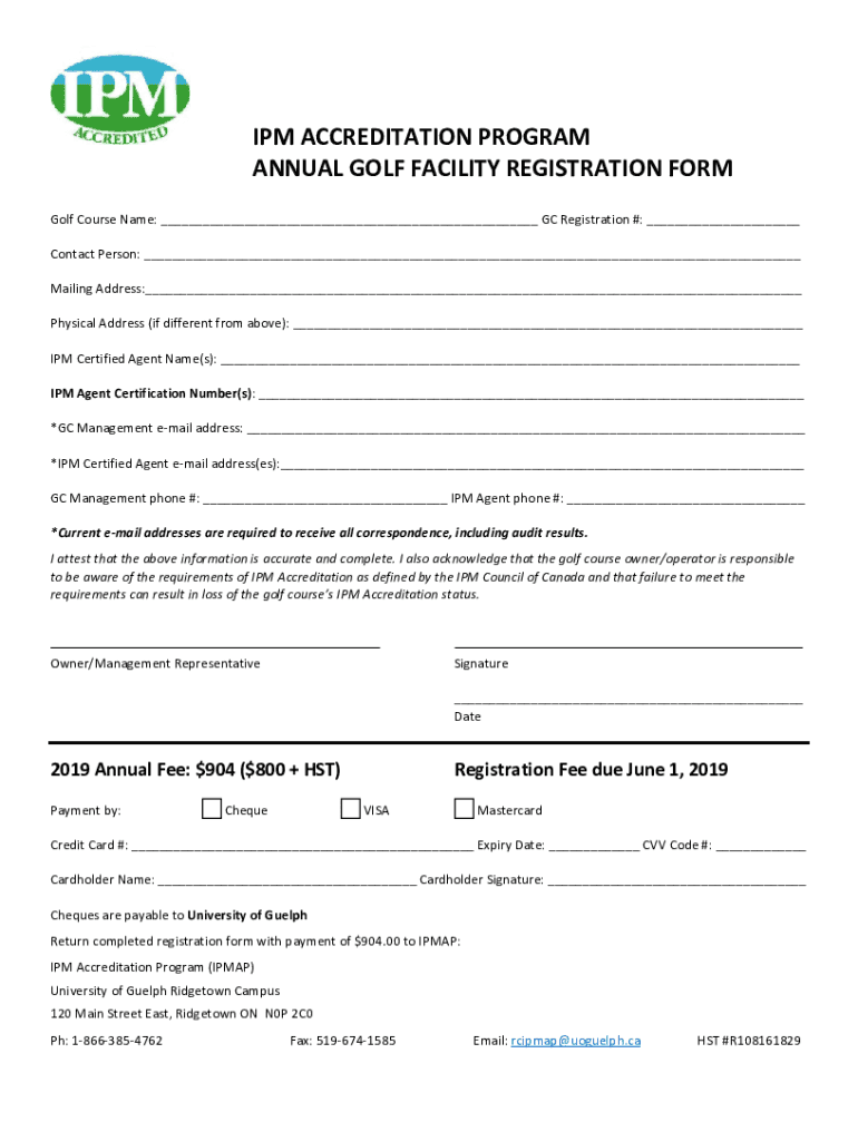 Fillable Online IPM Annual Golf Facility Registration Form Fax Email ...