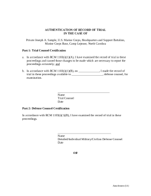 AUTHENTICATION OF RECORD OF TRIAL Doc Template | pdfFiller