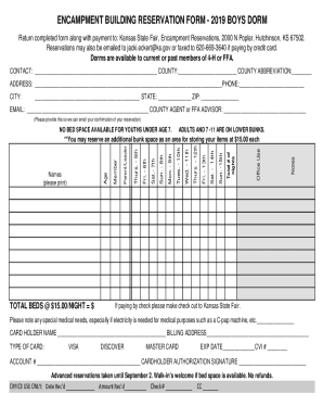 Fillable Online ENCAMPMENT BUILDING RESERVATION FORM - 2019 BOYS DORM ...