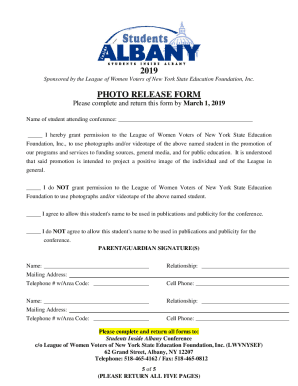 Fillable Online Students Inside Albany 2019 Photo Release Form ...