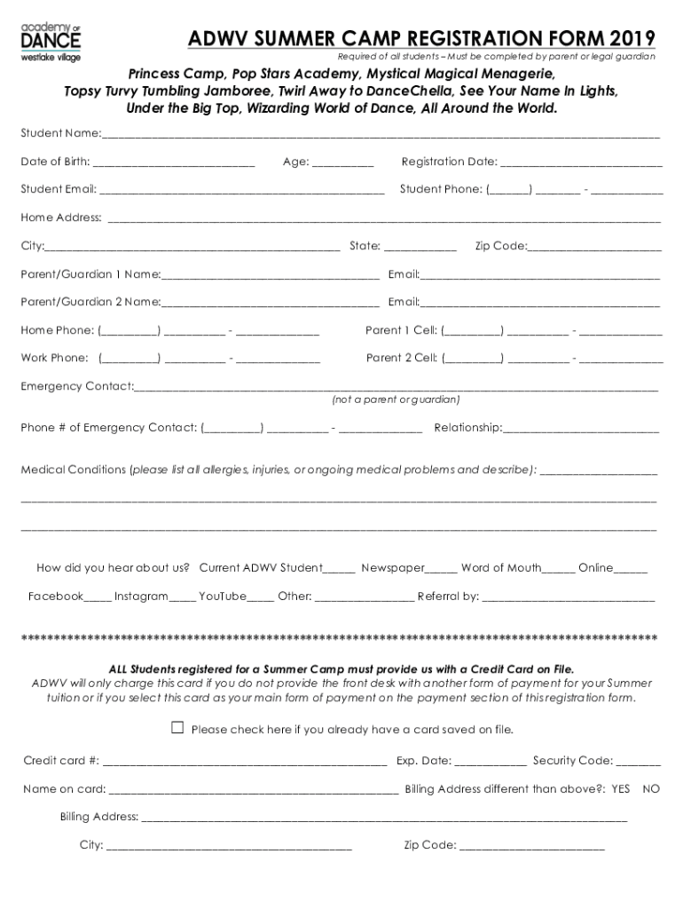 Fillable Online FREE 11+ Printable Summer Camp Registration Forms in ...