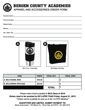 Fillable Online APPAREL AND ACCESSORIES ORDER FORM Fax Email Print ...