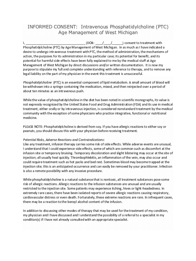 Fillable Online INFORMED CONSENT: Intravenous Phosphatidylcholine (PTC ...