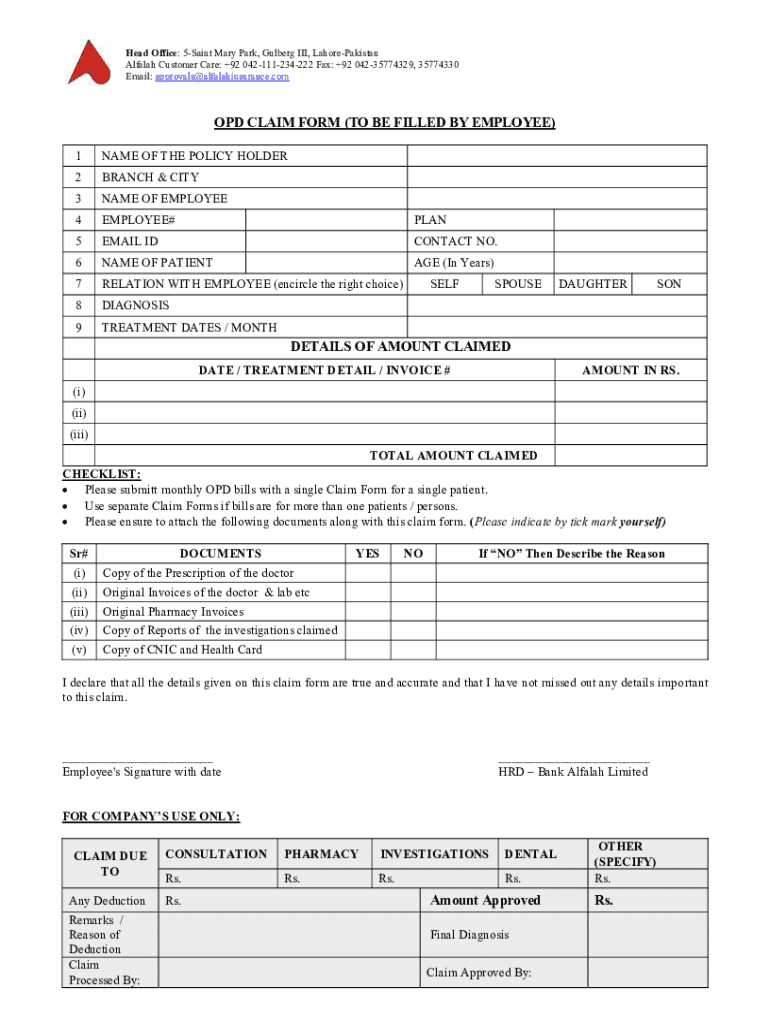 Fillable Online alfalah insurance claim form Fax Email Print - pdfFiller