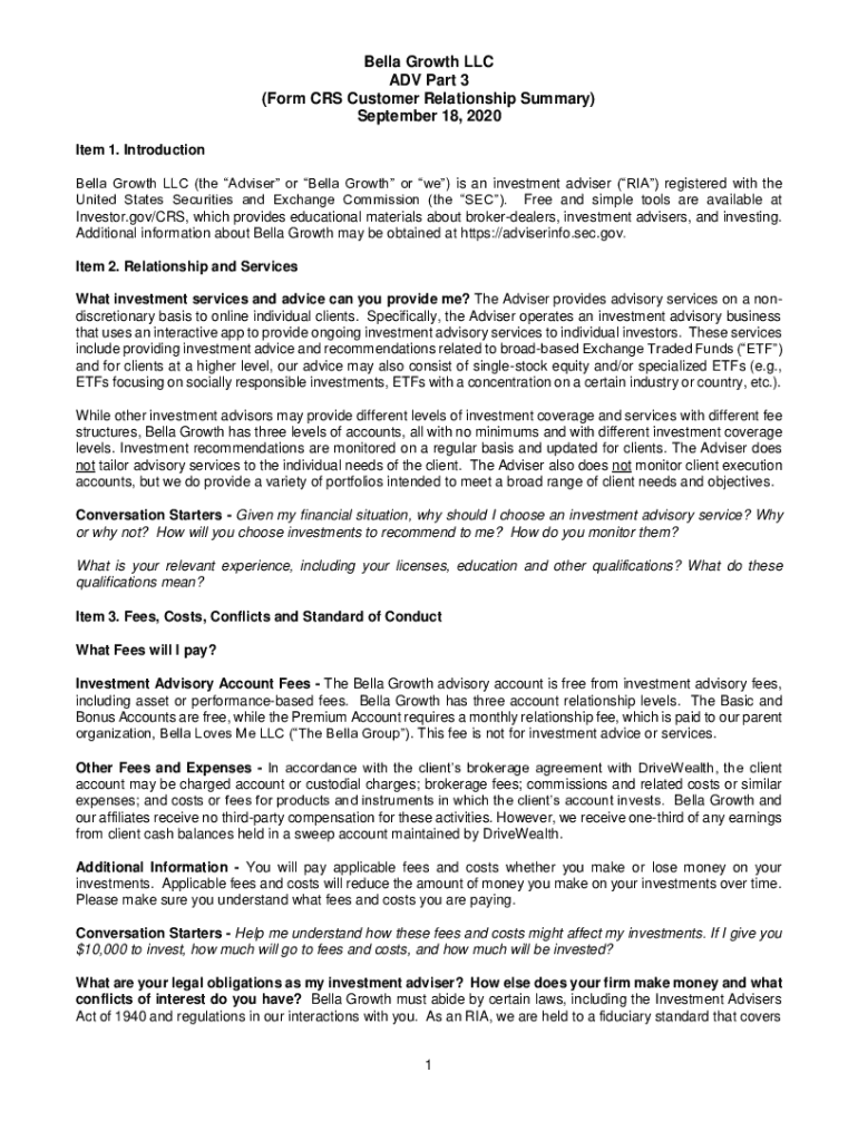 Fillable Online Form ADV, Part 3: FORM CRS (Customer Relationship ...