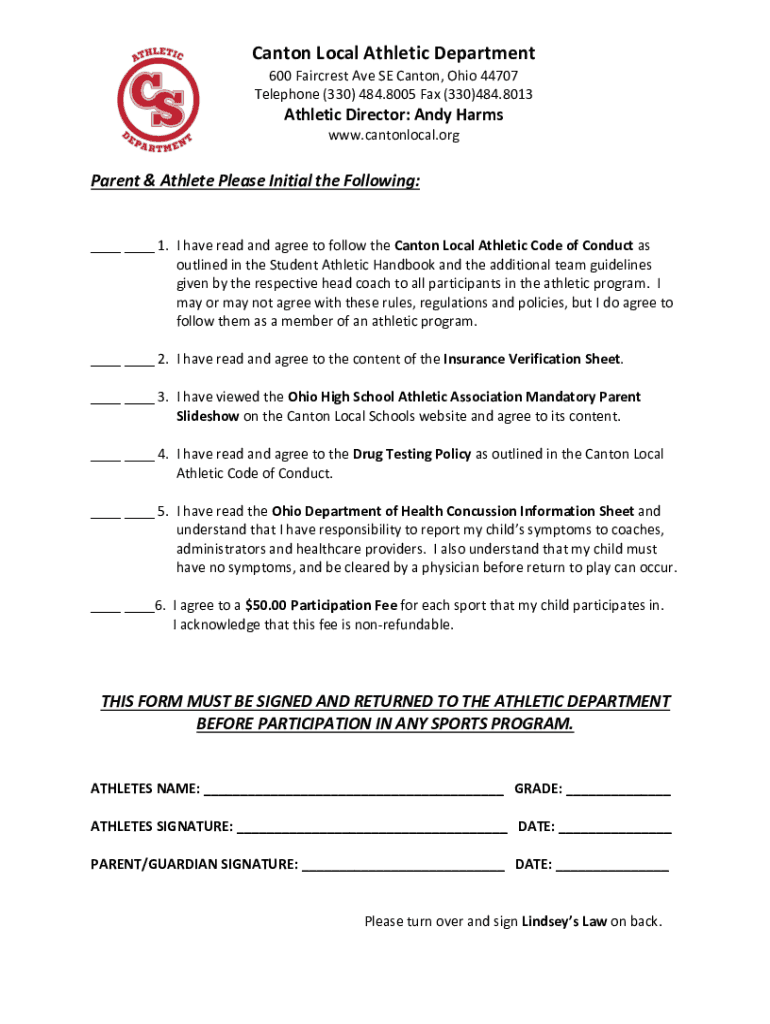 Fillable Online CSHS Athletic Signature Form.docx Fax Email Print ...