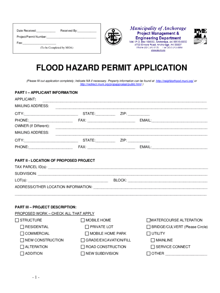 Fillable Online FLOOD HAZARD PERMIT APPLICATION - Anchorage, Alaska Fax ...