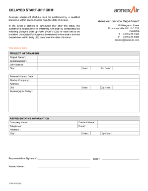 Fillable Online EQUIPMENT START-UP FORM - annexair.com Fax Email Print ...