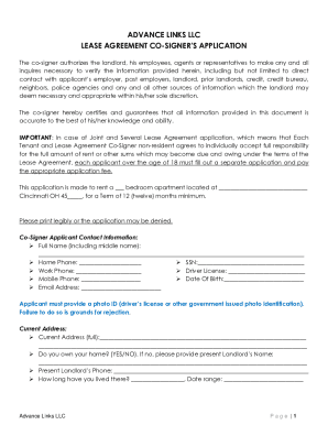 Fillable Online COSIGNER AGREEMENT (ADDENDUM TO LEASE / RENTAL ...