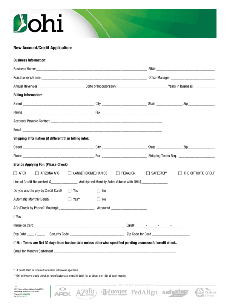 Fillable Online New Account/Credit Application - Arizona AFO Fax Email ...
