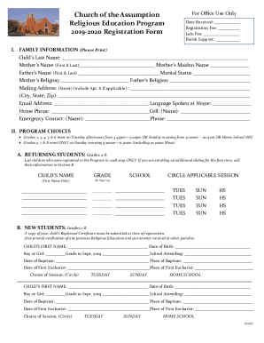 Fillable Online RELIGIOUS EDUCATION PROGRAM 2019-2020 REGISTRATION FORM ...