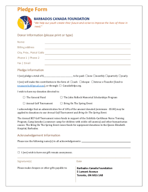 Fillable Online Pledge Form - Barbados Canada Foundation Fax Email ...