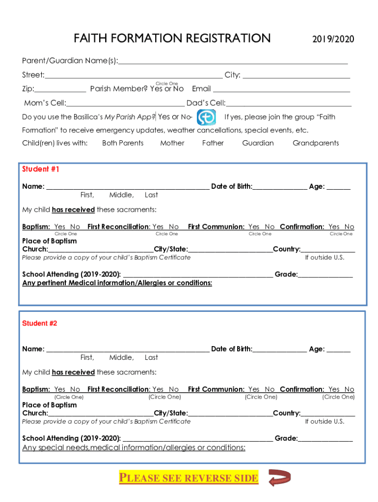 Fillable Online Holy Trinity Faith Formation Sacramental Preparation ...