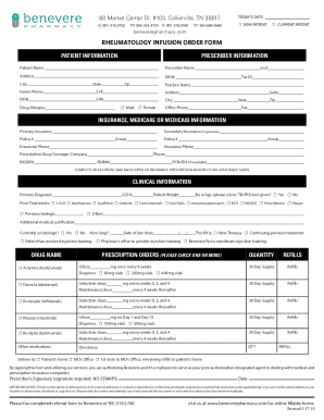 Fillable Online RHEUMATOLOGY INFUSION ORDER FORM Fax Email Print ...