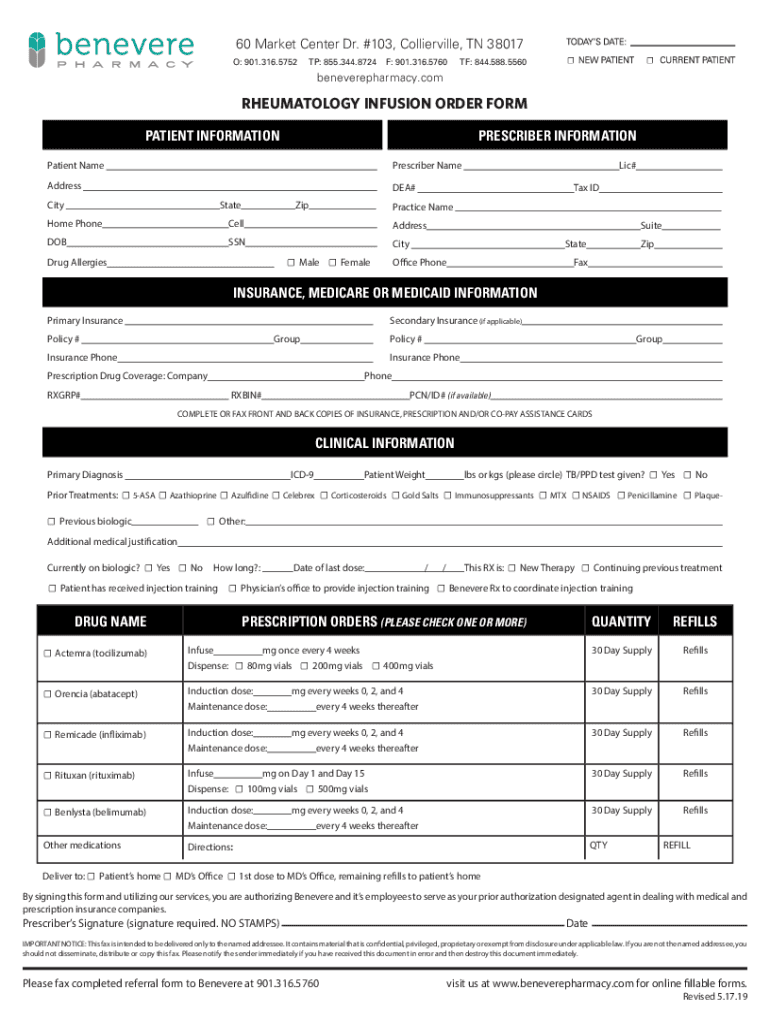 Fillable Online RHEUMATOLOGY INFUSION ORDER FORM Fax Email Print - pdfFiller