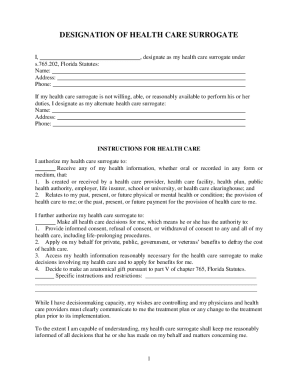 Fillable Online DESIGNATION OF HEALTH CARE SURROGATE OF Fax Email Print ...